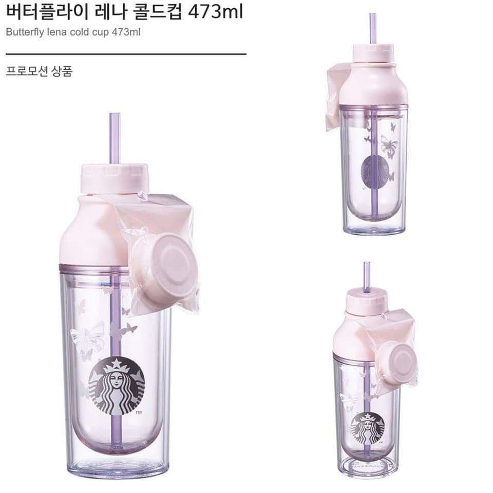 韓國 星巴克 STARBUCKS 2017 春日蝴蝶 櫻花 Lena杯 Phoebe水瓶 冷水杯 473ml 全新 絕版, 家具及居家用品, 廚具和餐具, 水杯、水壺在旋轉拍賣