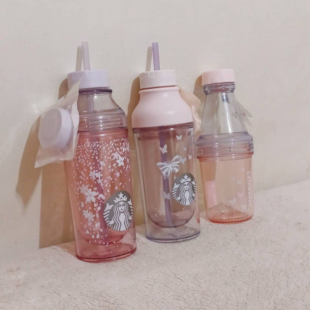 韓國 星巴克 STARBUCKS 2017 春日蝴蝶 櫻花 Lena杯 Phoebe水瓶 冷水杯 473ml 全新 絕版, 家具及居家用品, 廚具和餐具, 水杯、水壺在旋轉拍賣