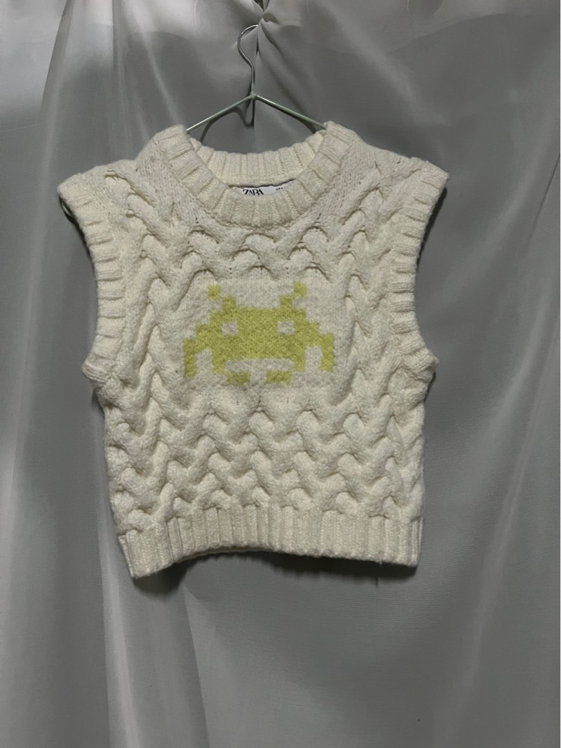 Authentic Zara Jacquard Space Invaders Taito Sweater Knit Short Vest ...