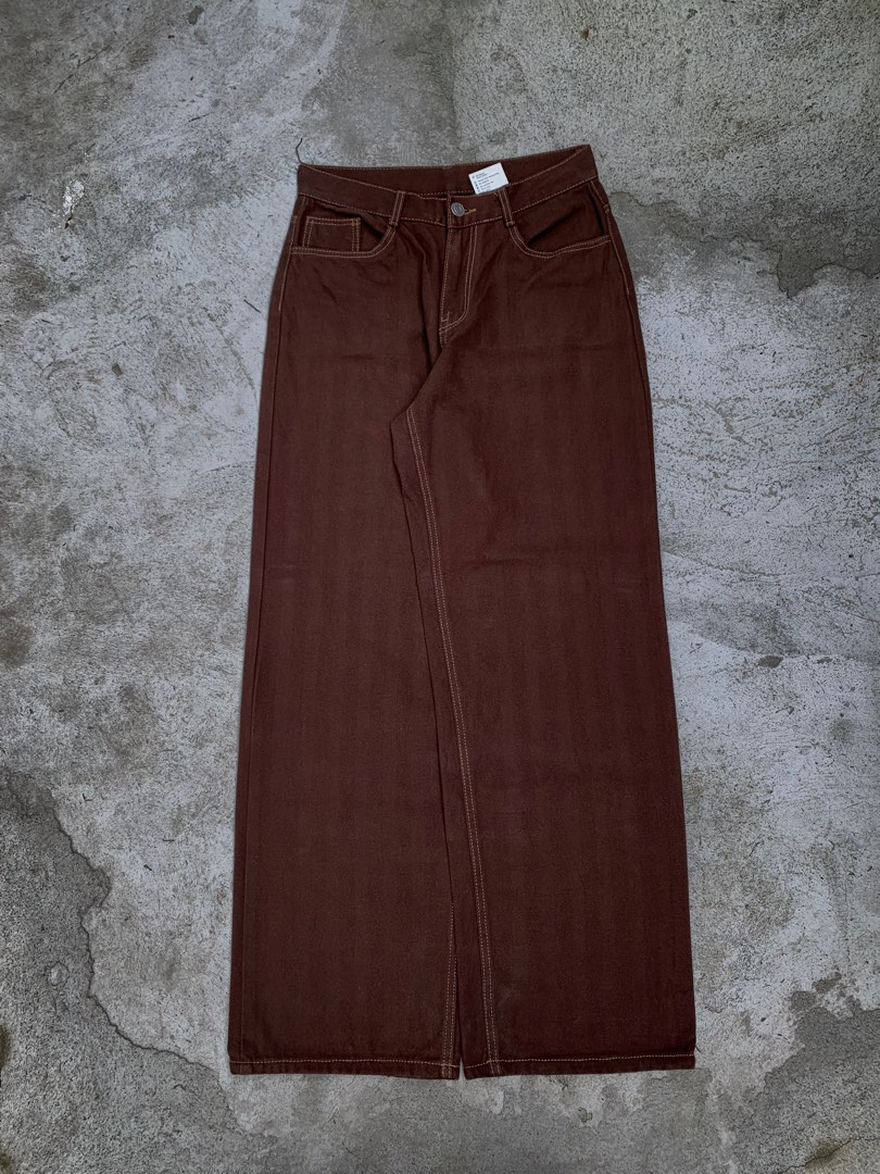 (COLLAVO) CHOCO BROWN BAGGY DENIM JEANS, Men's Fashion, Bottoms, Jeans ...