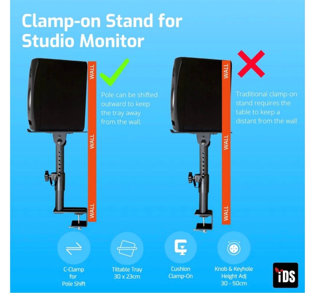 Desktop Clamp-On Studio Monitor Stand Speaker Stand - Set of 2 with ...