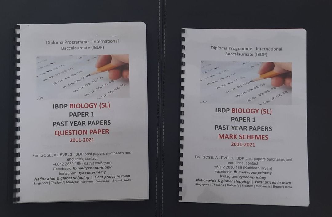 IB Diploma Biology (SL) Past Year Papers and Mark Schemes, Hobbies ...