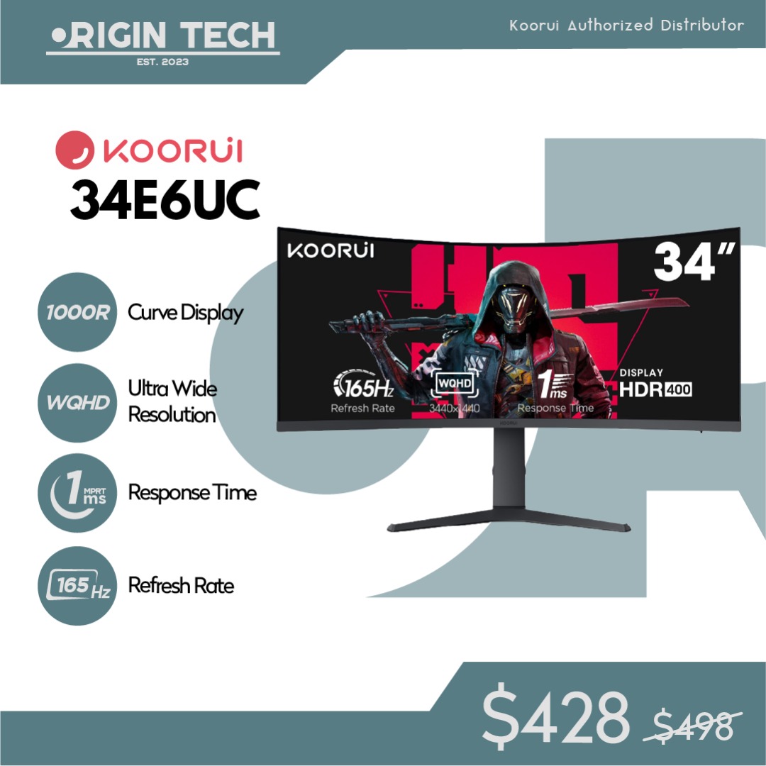 KOORUI 34" WQHD 165hz 1ms VA Curved Gaming Monitor, Computers & Tech ...