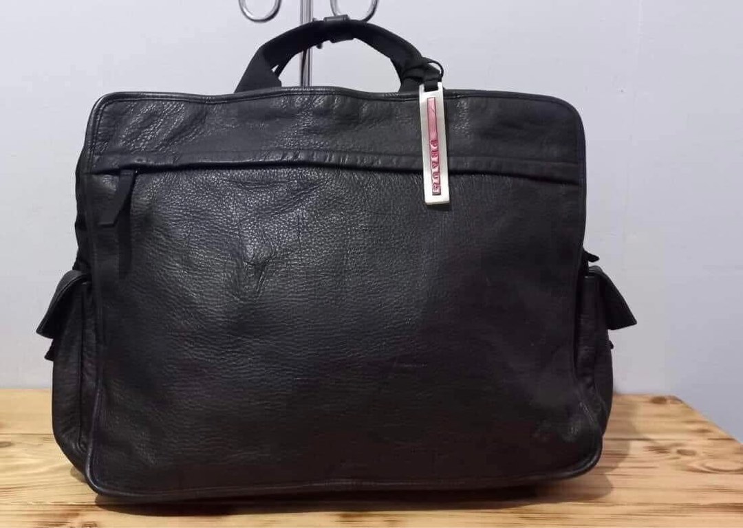 PRADA black leather/tessuto portfolio/briefcase/laptop bag, Luxury ...