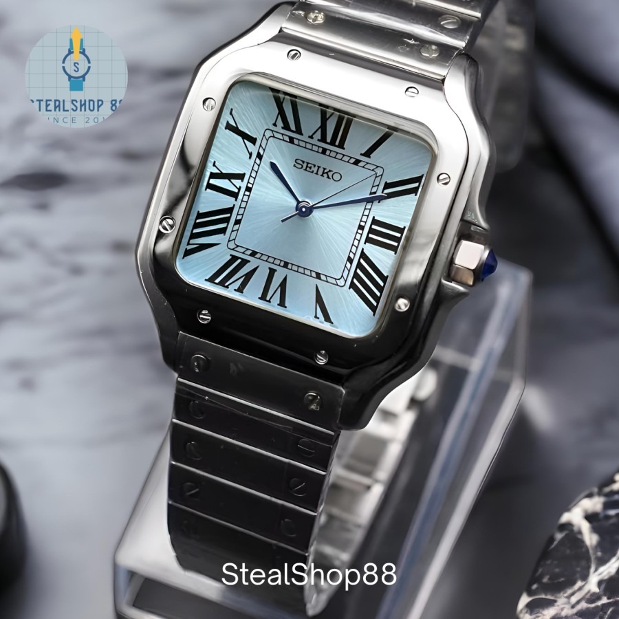 Seiko Santos Cartier Blue Ice NH35 Automatic, Barang Mewah, Jam Tangan ...