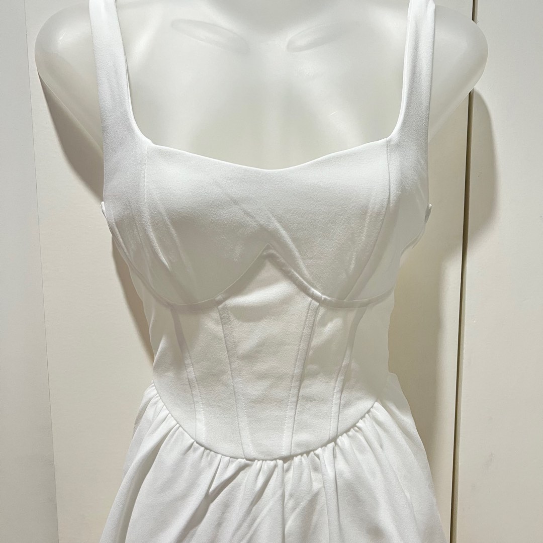 Shein white bustier corset style Aline dress, Women's Fashion, Dresses ...