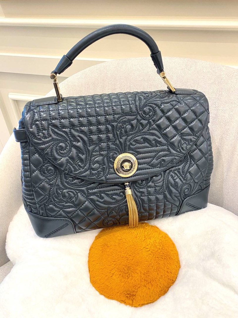 VERSACE BLACK BAROCCO LEATHER ALTEA TOP HANDLE BAG, Luxury, Bags ...