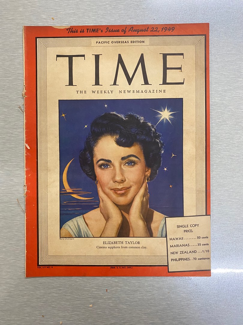 M001. Vintage ELIZABETH TAYLOR - TIME Magazine - Aug 22, 1949, Hobbies ...