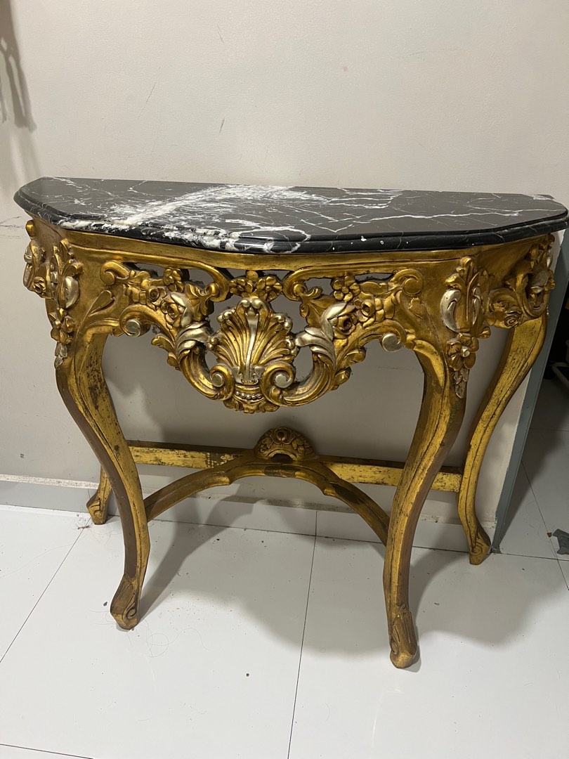 Vintage Gold wooden table marble top meja console table makeup table ...