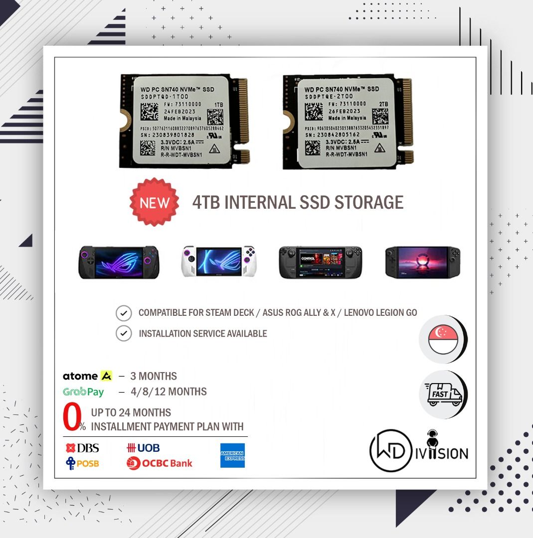 4TB 2TB 1TB Western Digital WD SN740 NVMe M.2 2230 Internal SSD Valve Steam Deck / ASUS Rog Ally ...