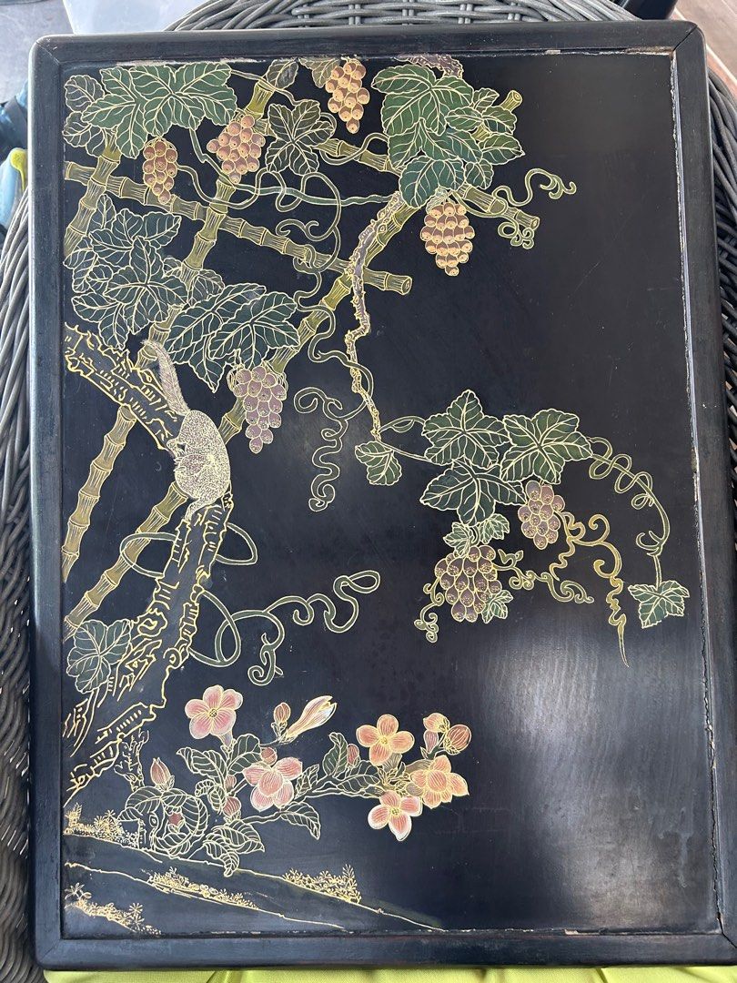 Blackwood chinese crystal decor lacquar painting both side 酸枝玉画 ...