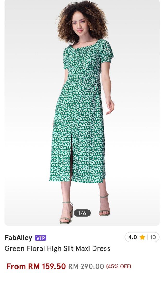 Brand new FabAlley Green Floral off shoulder High Slit Maxi Dress ...