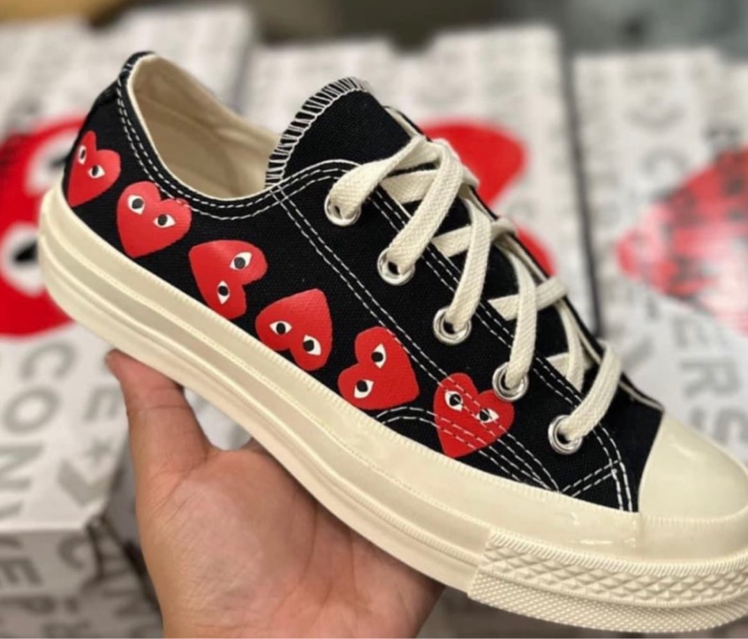 Converse x CDG Play Multiheart Black, Women's Fashion, Footwear ...