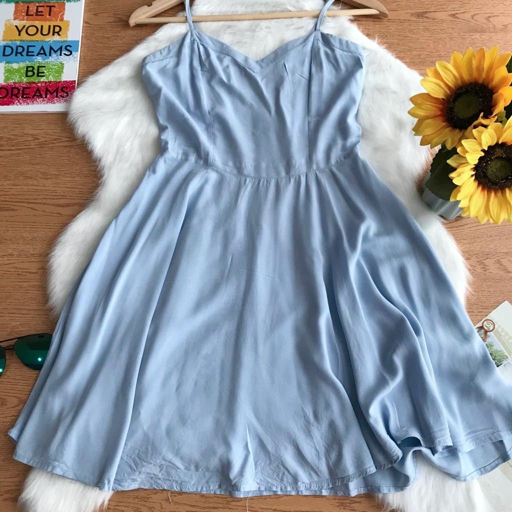 COTTON ON Flare dress / gaun midi spaghetti mekar megar payung biru ...