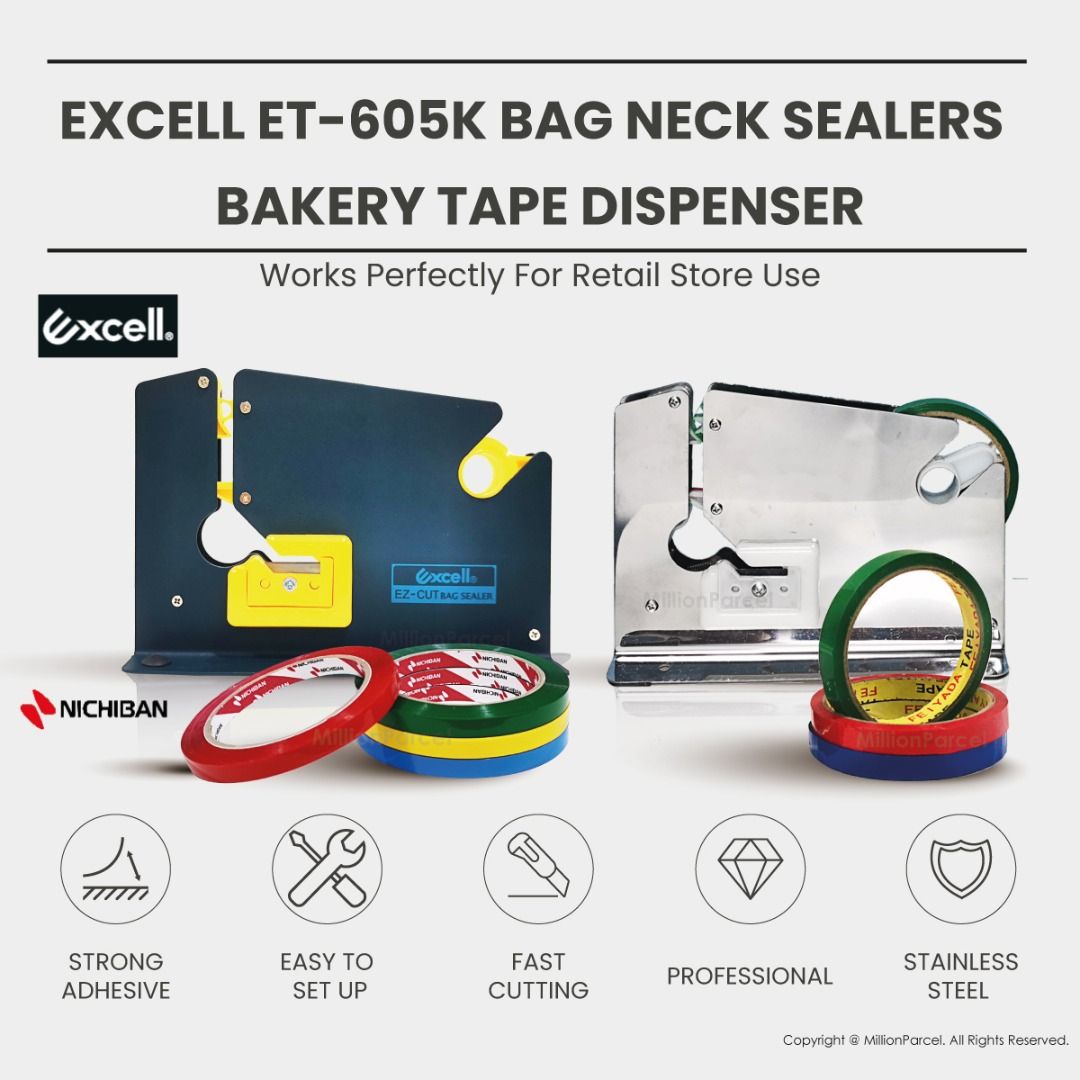 EXCELL ET-605K Bag Neck Sealers | Bakery Tape Dispenser | NICHIBAN ...