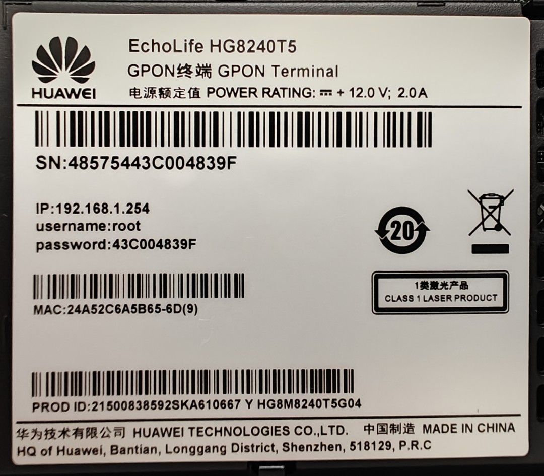 singtel huawei hg8240t5 optical network router, Computers & Tech, Parts ...