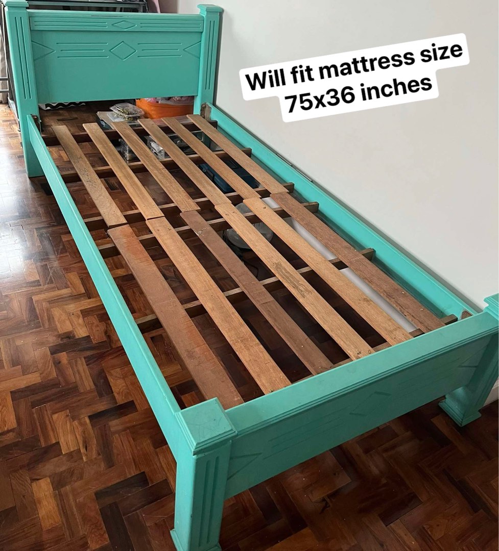Solid Wood Single Bed Frame and Wood Slats, Furniture & Home Living ...