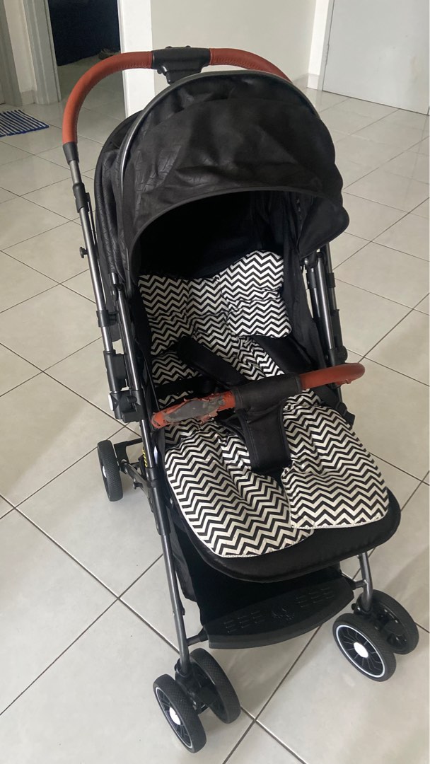 stroller mikubi premium black 2 way handle + baby stroller cushion ...