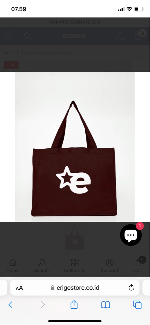 Totebag Erigo Hitam Canvas, Fesyen Wanita, Tas & Dompet di Carousell
