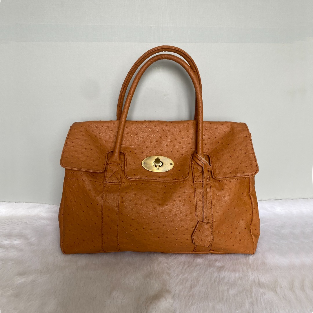 31 Sons de Mode Tan Ostrich Leather Satchel Bag, Women's Fashion, Bags ...