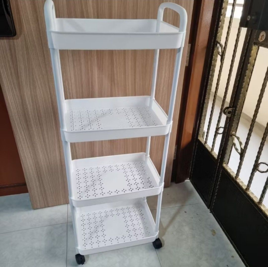 4 tier multifunction storage trolley food rack shelf bedroom bathroom ...