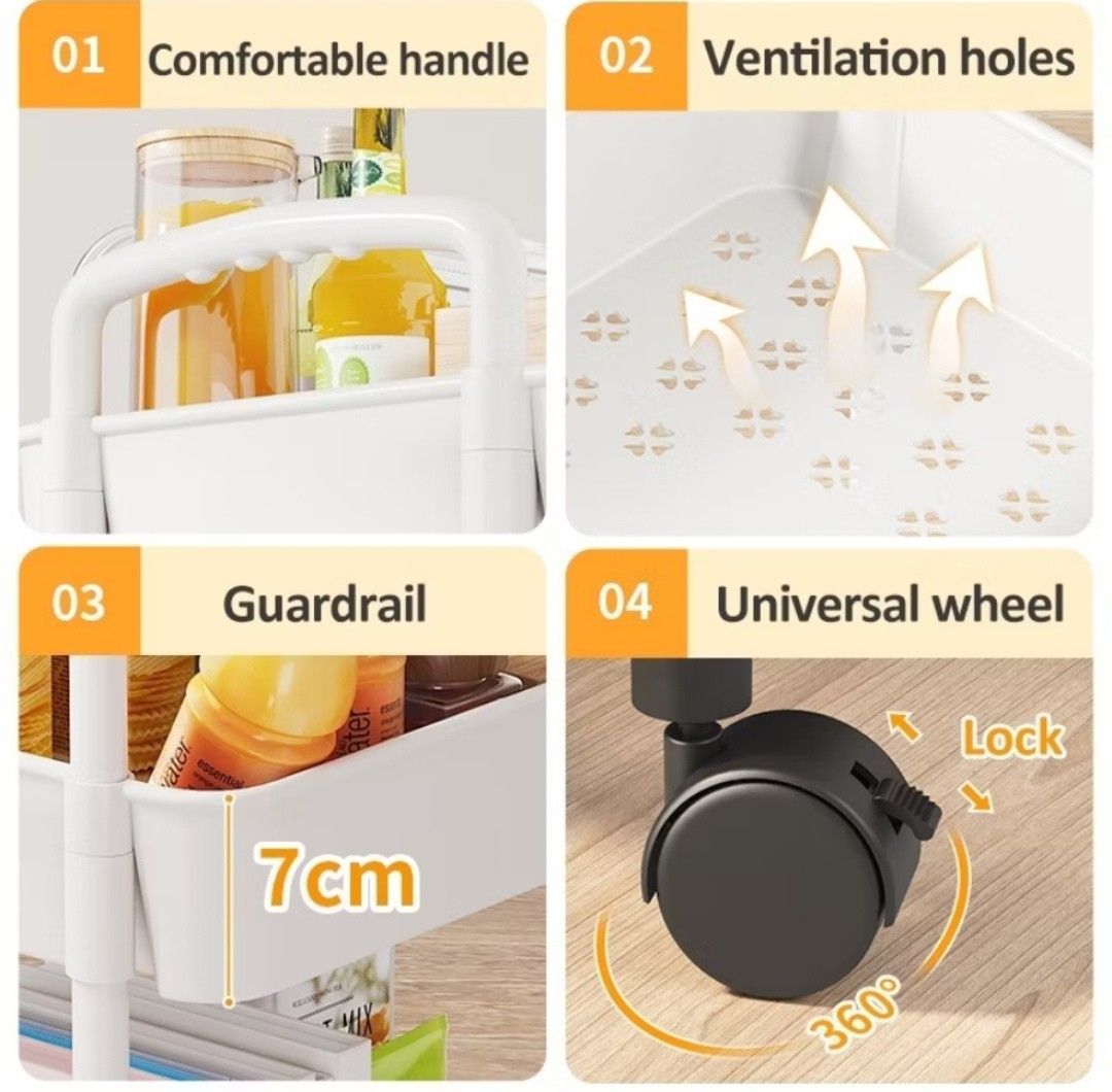 4 tier multifunction storage trolley food rack shelf bedroom bathroom ...