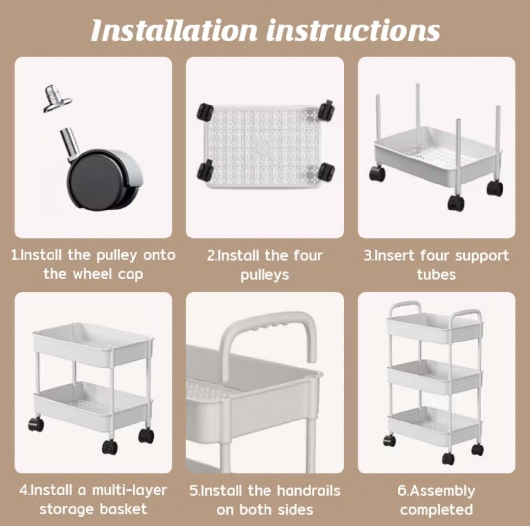 4 tier multifunction storage trolley food rack shelf bedroom bathroom ...
