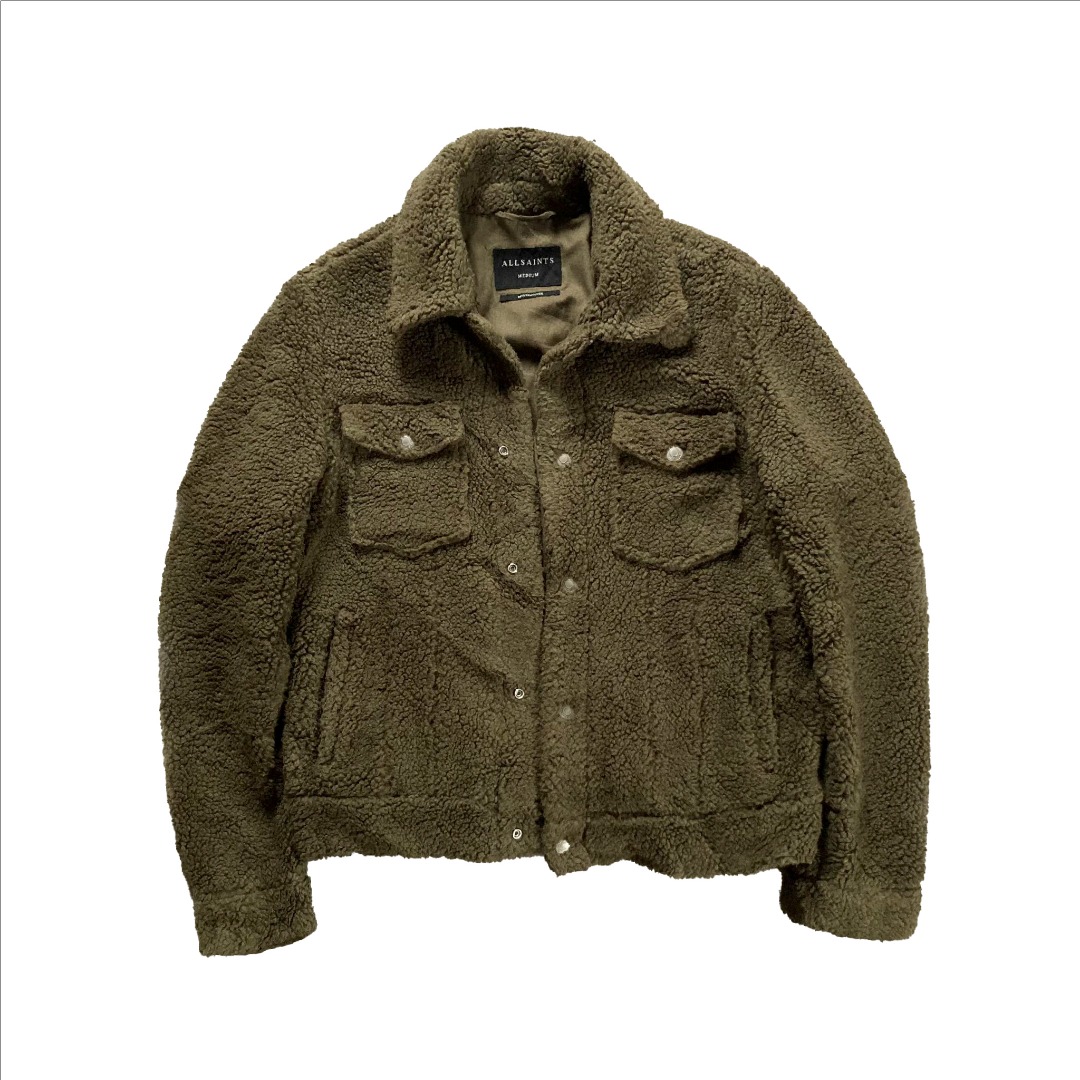 All Saints olive green trucker jacket for men, Men's Fashion, Coats ...