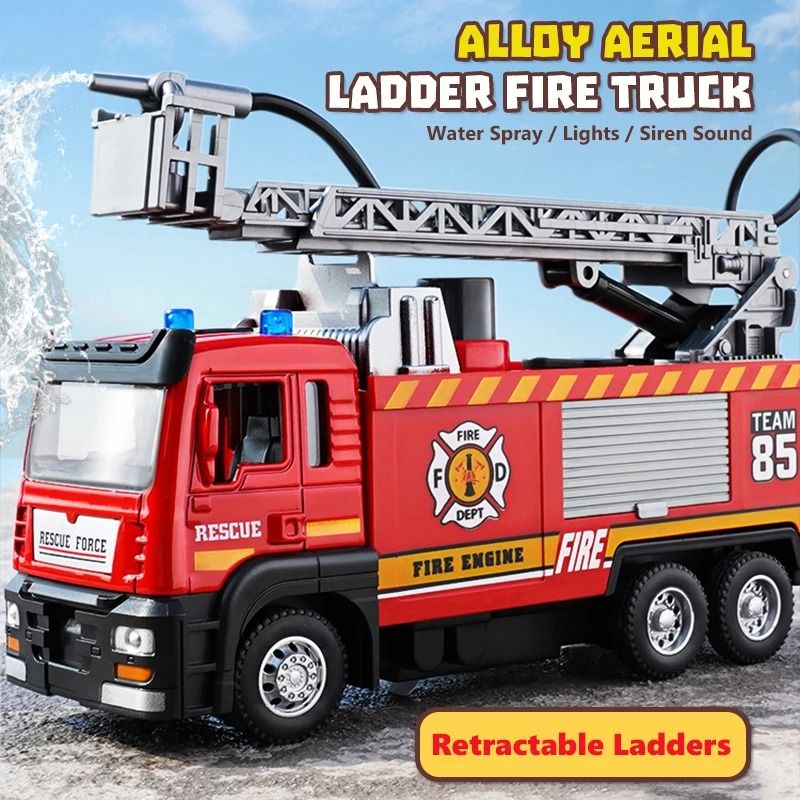 Alloy Ladder Truck Model for Kids and Adult Fire Engine Pull Back Car ...