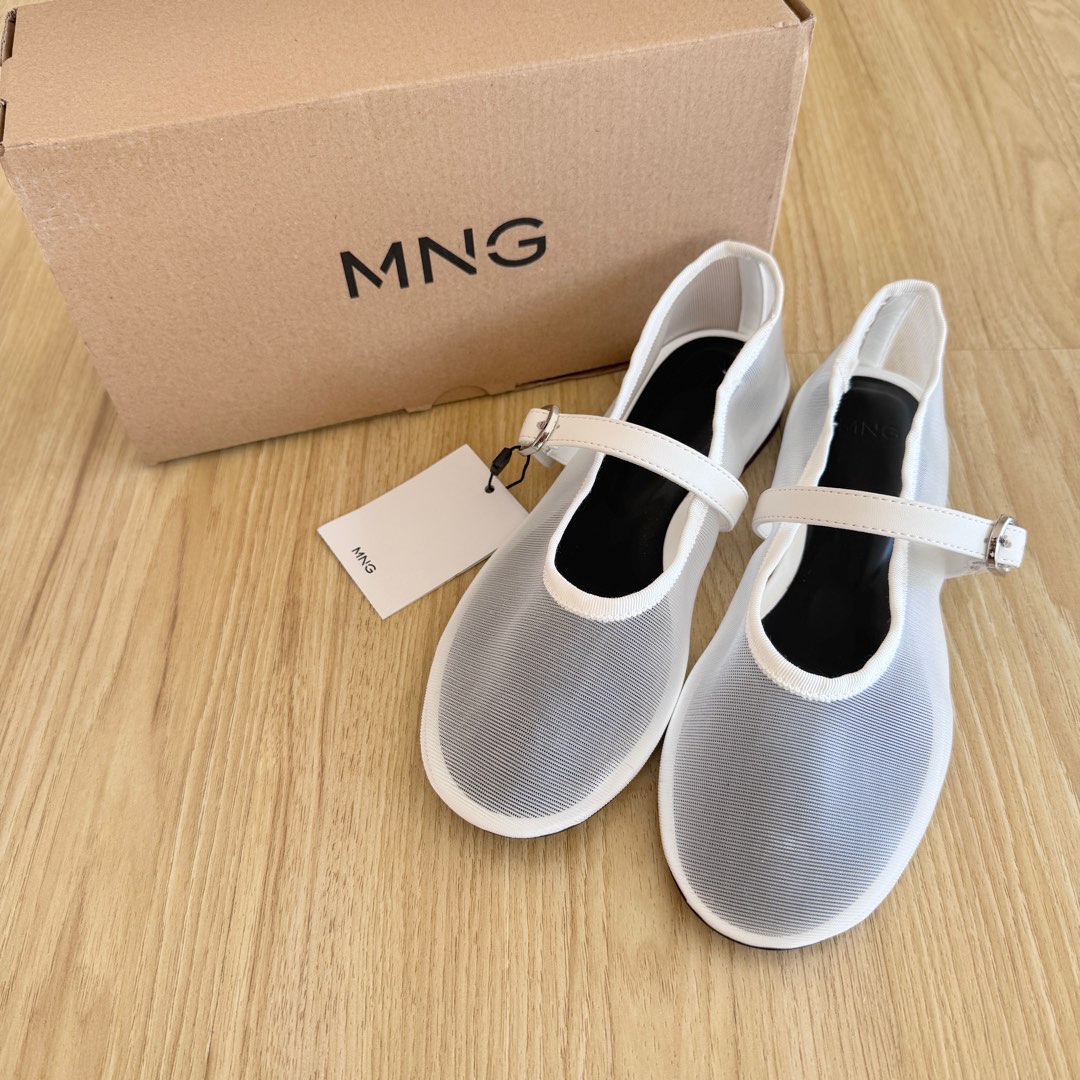 Authentic MANGO White Mesh Mary Janes Ballet Flats Size 36, Women's ...