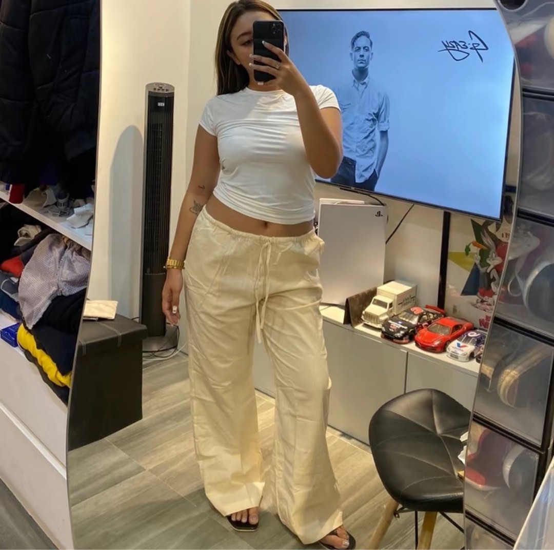 basic fits cream low rise linen pants, Women's Fashion, Bottoms, Other ...
