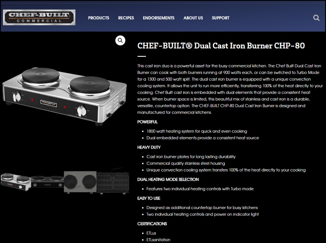 CHEF-BUILT Dual Cast Iron Burner CHP-80 110 volts from US, TV & Home ...