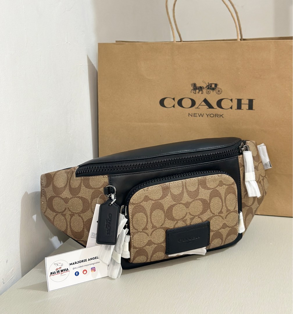 COACH TRACK BELT BAG IN SIGNATURE CANVAS- KHAKI BLACK, Luxury, Bags ...