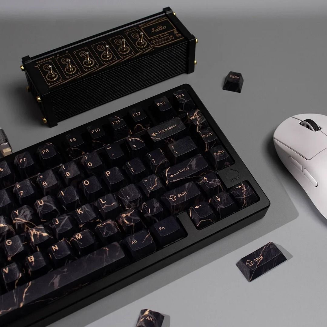 Creative Cherry Keycaps Black Marble Large Set PBT 129 Keys for ...