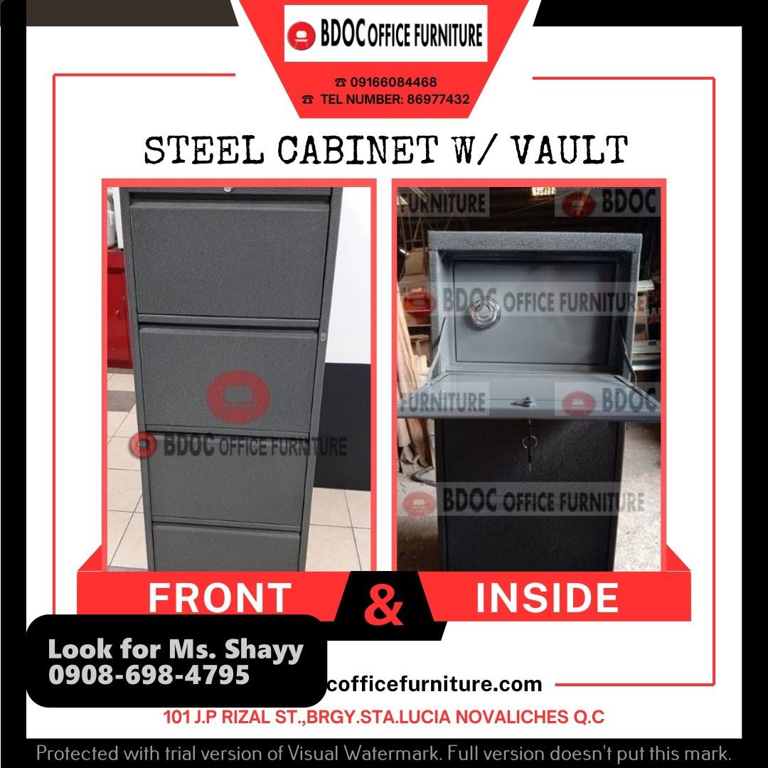 Reception Counter Desk / Vertical Cabinet with Vault / Visitor Chair ...