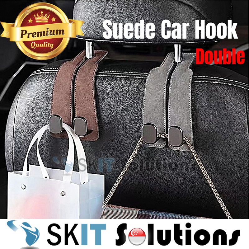 Suede Leather Metal Double Hook Bag Holder Hanger for Car Back Seat ...