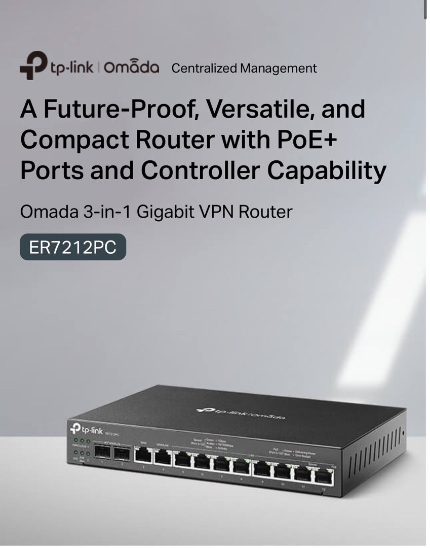 TP-LINK ER7212PC OMADA 3-IN-1 GIGABIT VPN ROUTER, Computers & Tech ...