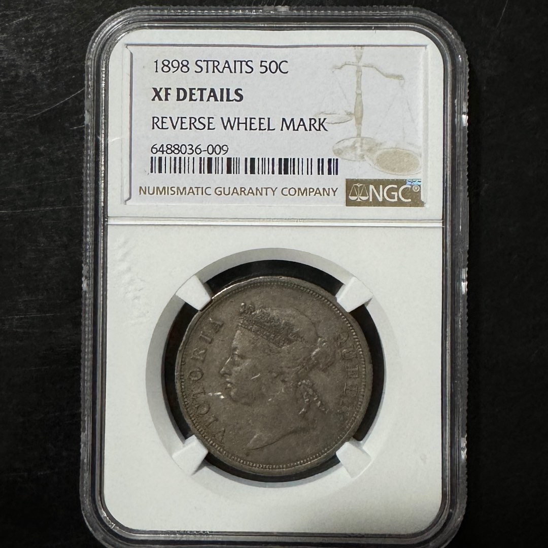 1898 Straits Settlements Queen Victoria 50 Cents Silver Coin, Old Toned Clear Crown Detail NGC ...