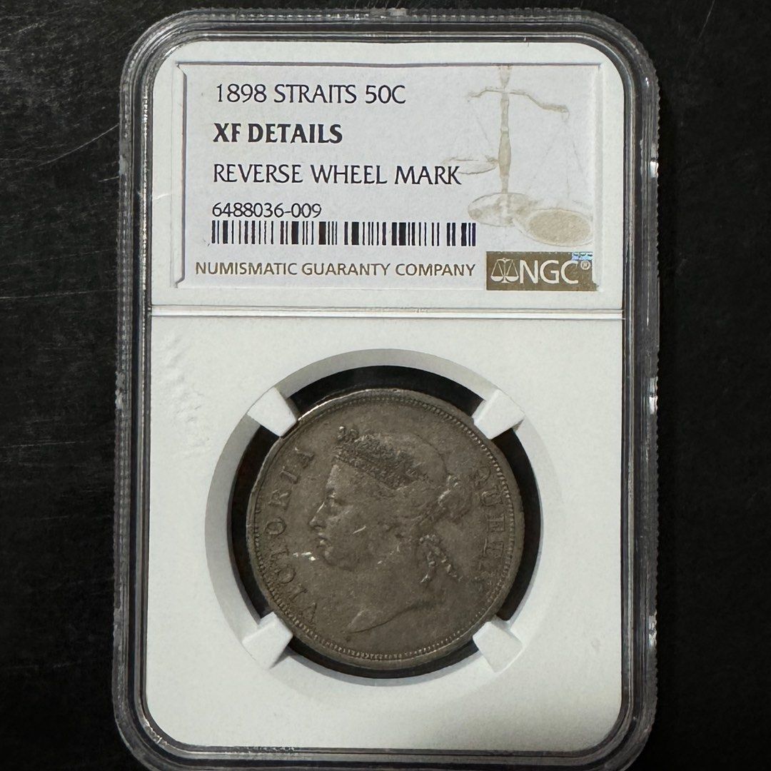 1898 Straits Settlements Queen Victoria 50 Cents Silver Coin, Old Toned Clear Crown Detail NGC ...