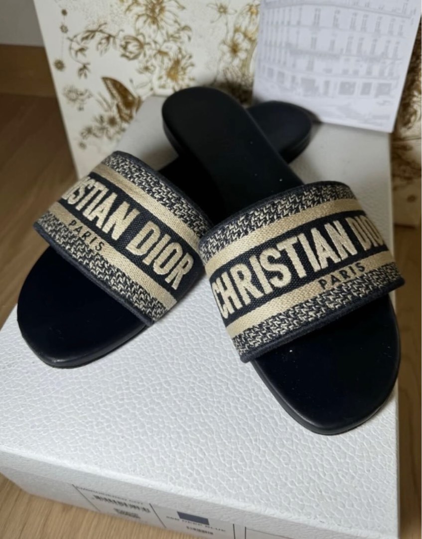CHRISTIAN DIOR DWAY BLACK NOIR FABRIC SLIDES SANDALS SHOES 40, Men's ...
