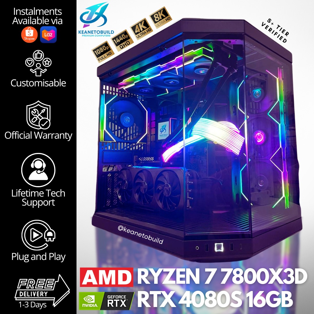 Custom Gaming PC Desktop Computer - Ryzen 7 7800X3D + RTX 4080 Super 4080S 16GB, Computers ...