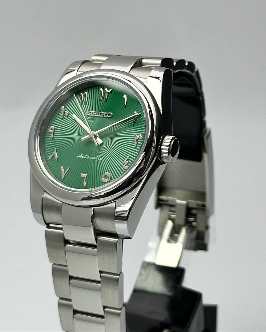 Custom Seiko Mod 36mm Green Fluted Arabic No-Date Oyster Perpetual, Men ...