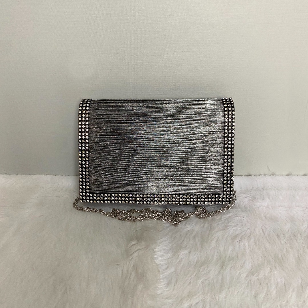 Japan Vintage Silver Crystal Embellished Clutch Evening Bag, Women's ...