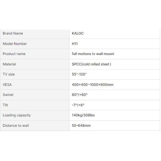 Kaloc H11 for 55inch - 120inch Full Motion Articulating Wall Mount TV ...