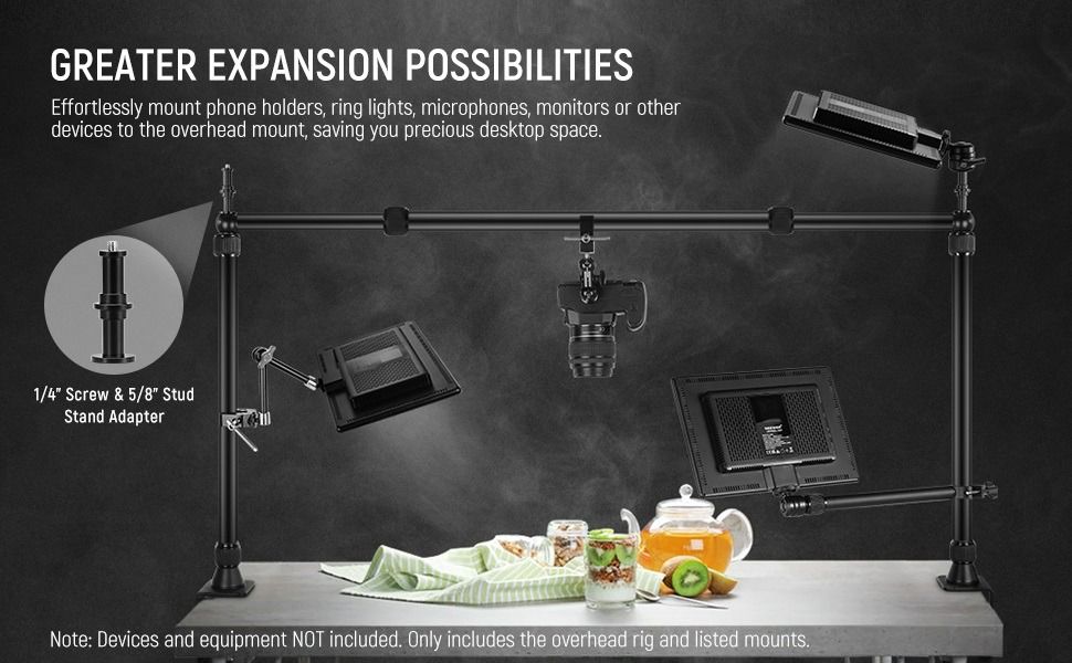 LS15 Overhead Camera Mount Rig with Dual Ball Head Super Clamp Phone ...