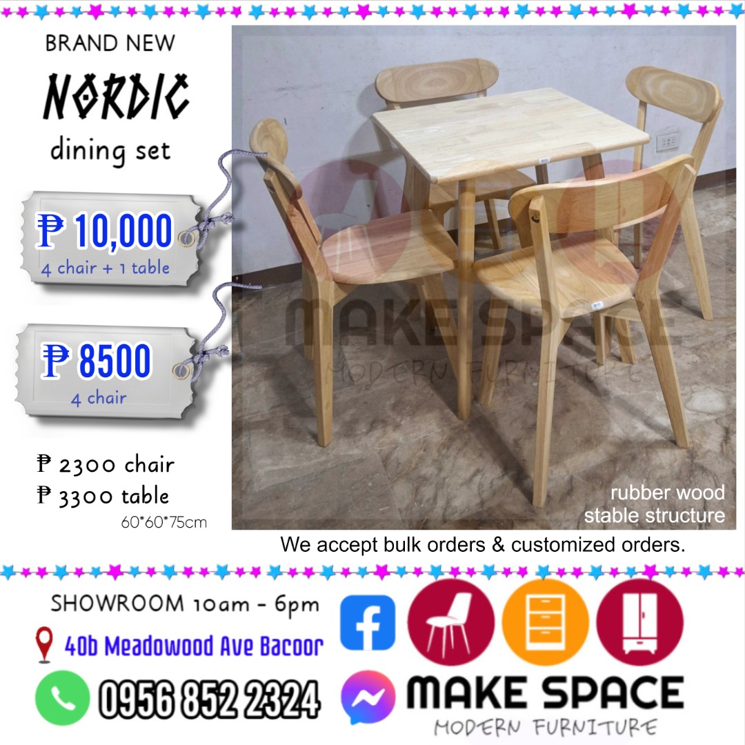 Nordic dining set 4 seater solid wood 2300-10k | brand new, Furniture ...