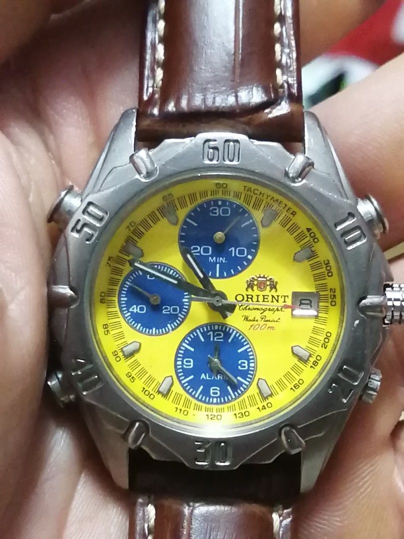 Rare Vintage Orient Chronograph yellow dial quartz watch not automatic ...