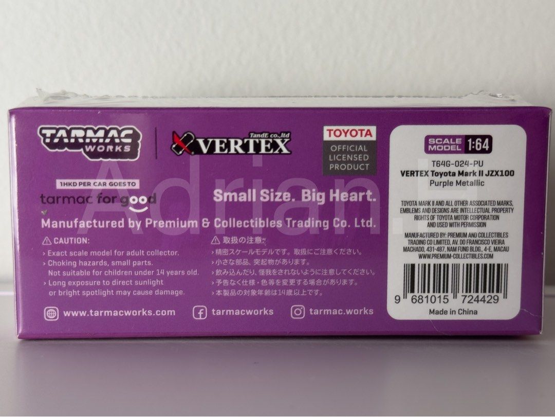 Tarmac Works VERTEX Toyota Mark II JZX100 Purple Metallic GLOBAL64 ...