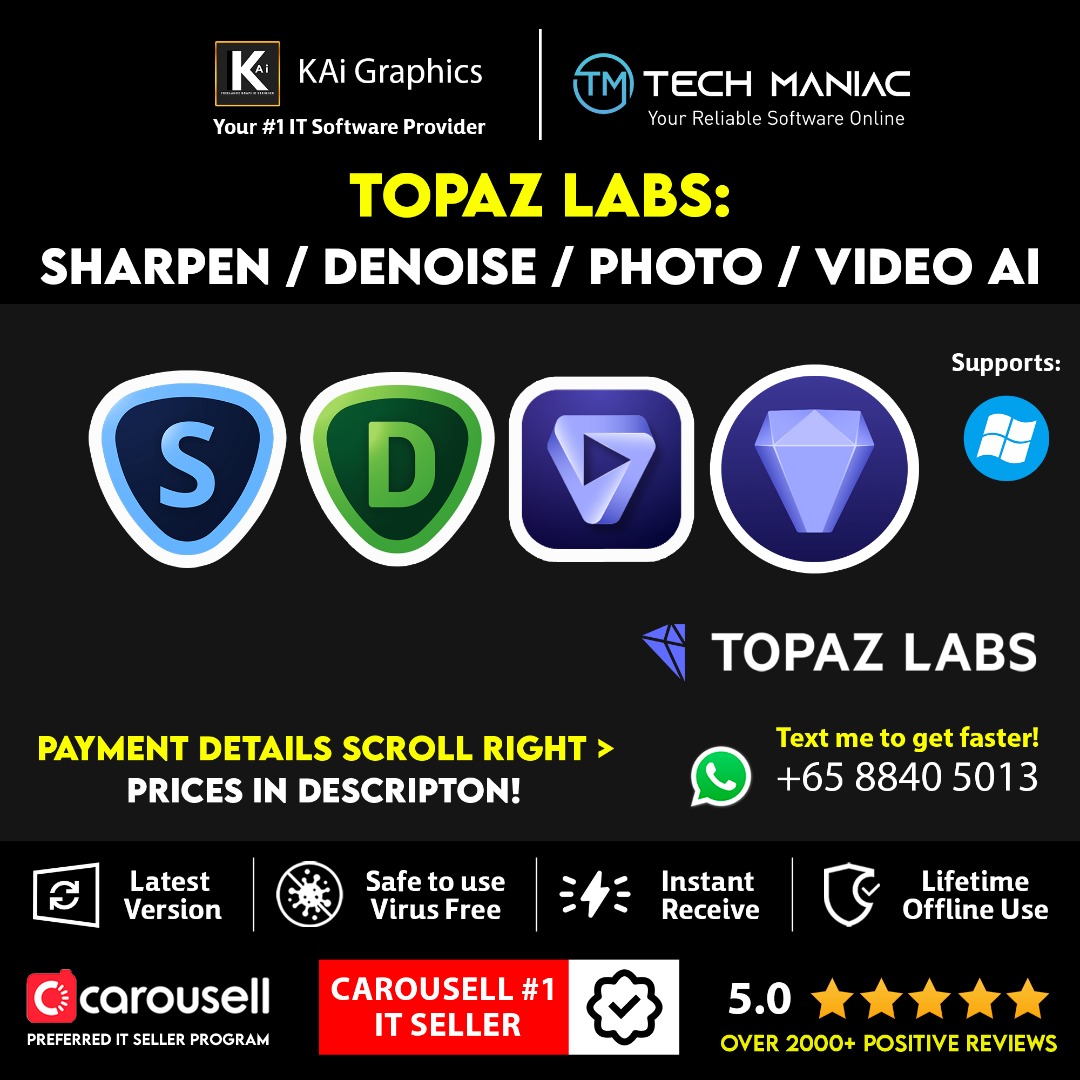 Topaz Labs Full Suite Lifetime Software: Sharpen / DeNoise / Photo AI ...