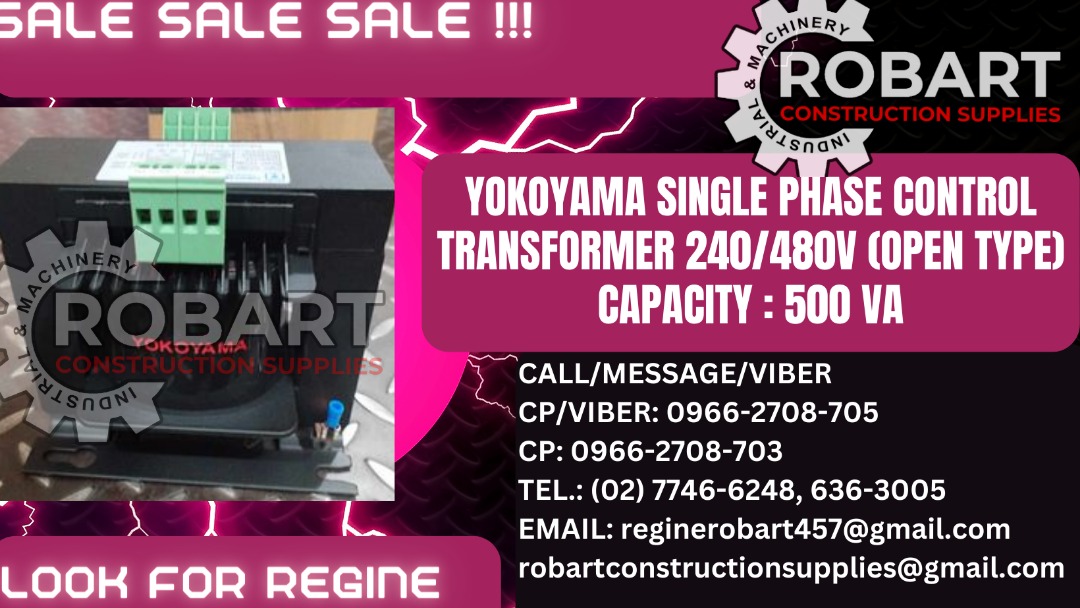 YOKOYAMA SINGLE PHASE CONTROL TRANSFORMER 240/480V (OPEN TYPE) CAPACITY : 500 VA, Commercial ...